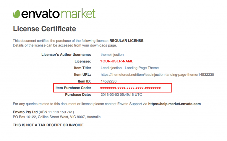 ThemeForest Purchase Code - Leadinjection Landing Page Theme